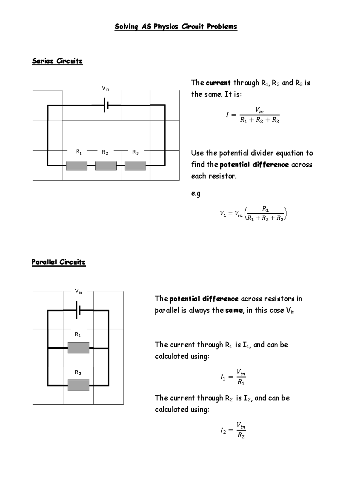 Solving AS Physics Circuit Problems - It is: Use the potential divider ...
