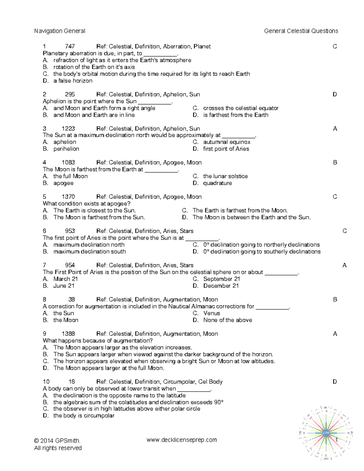 CEL NAV 101 - Celestial Navigation MCQs and Answers - Studocu