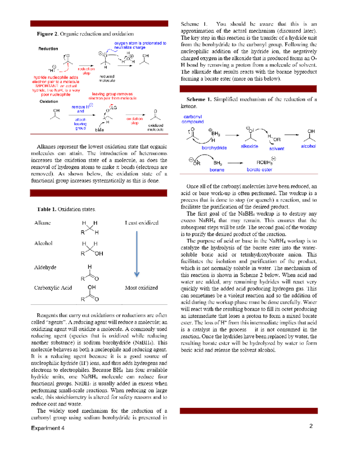 Experiment 4: Mechanisms of Sodium Borohydride Reduction and Workup ...