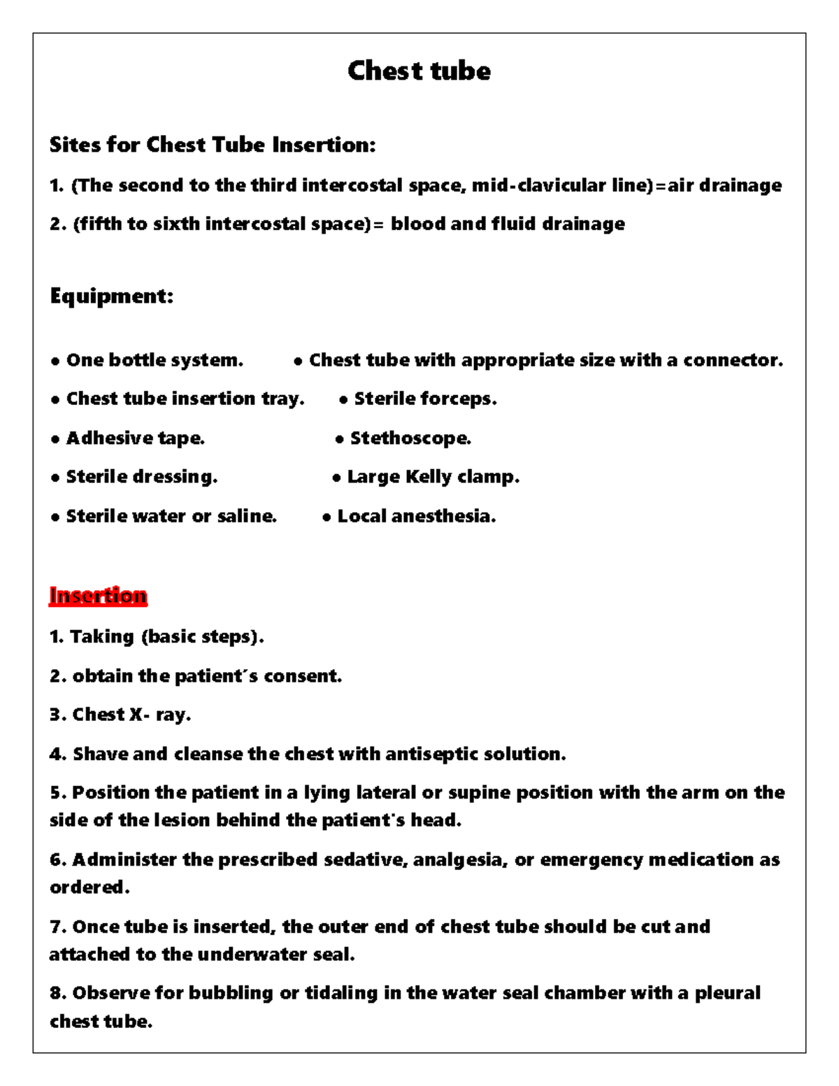 Chest Tube Insertion Procedure: Steps & Equipment (Chest Tube 092021 ...