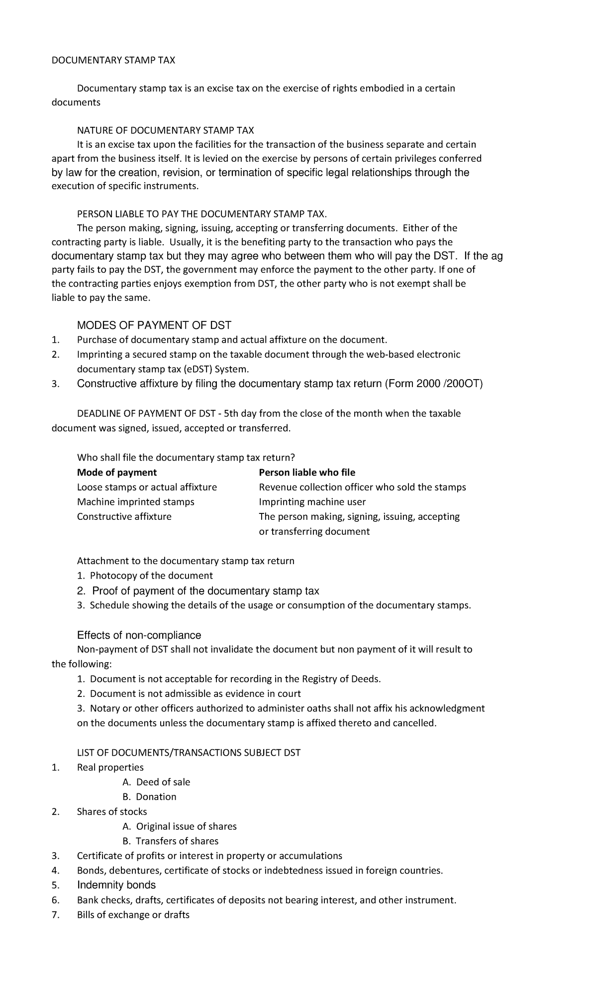 Documentary Stamp Tax Overview and Guidelines for Payment - Studocu