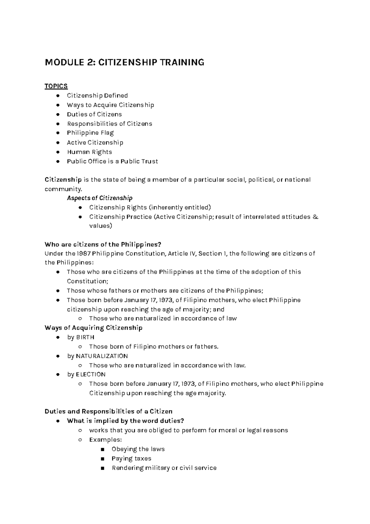 Module 2: Citizenship Training - Duties, Rights & Responsibilities ...