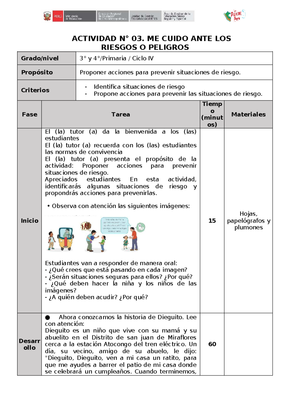Actividad N° 03: Prevención de Riesgos en Grado 3° y 4° Primaria - Studocu