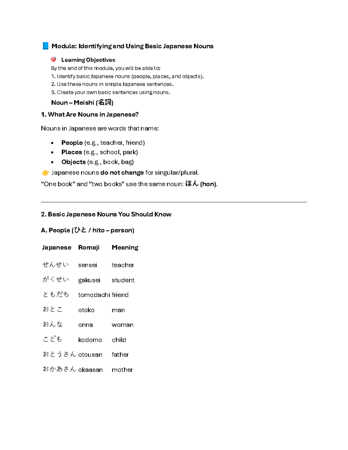 Module: Basic Japanese Nouns (Meishi) Learning Objectives - Studocu
