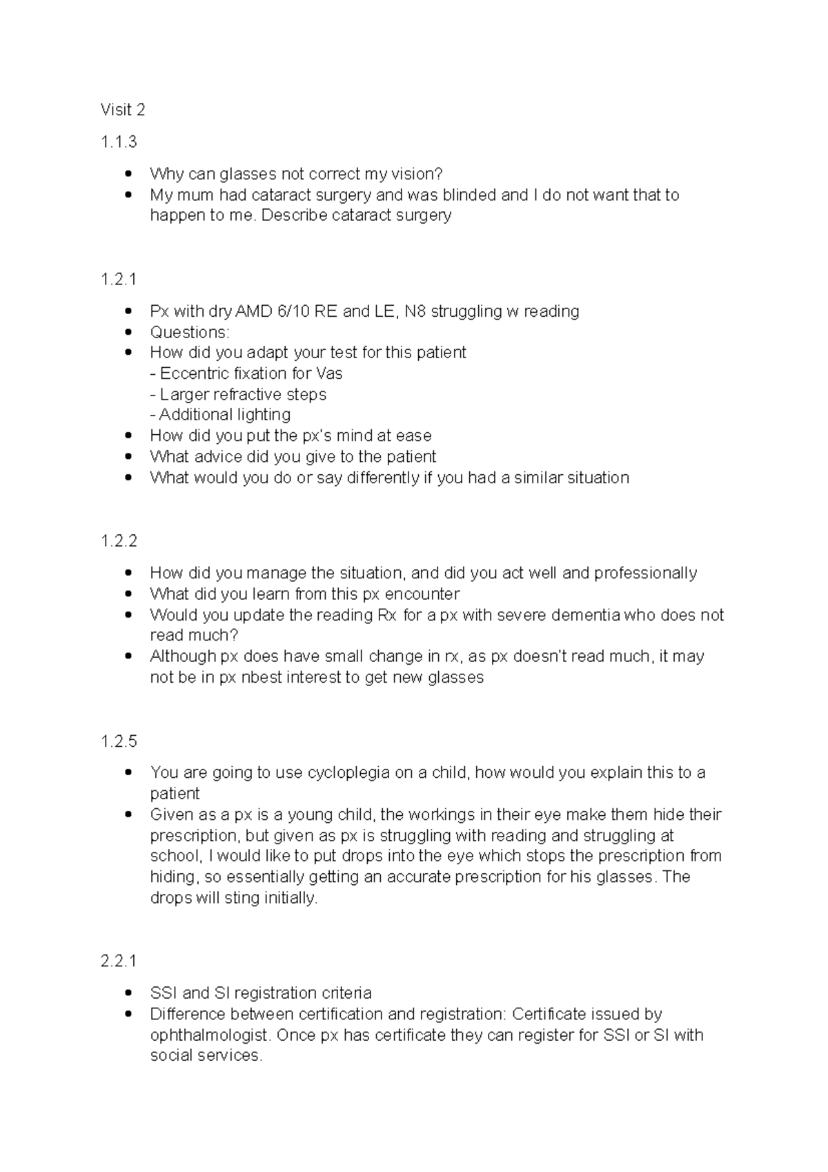 Visit 2 Revision Notes - Pre Reg Examination Guide - Studocu