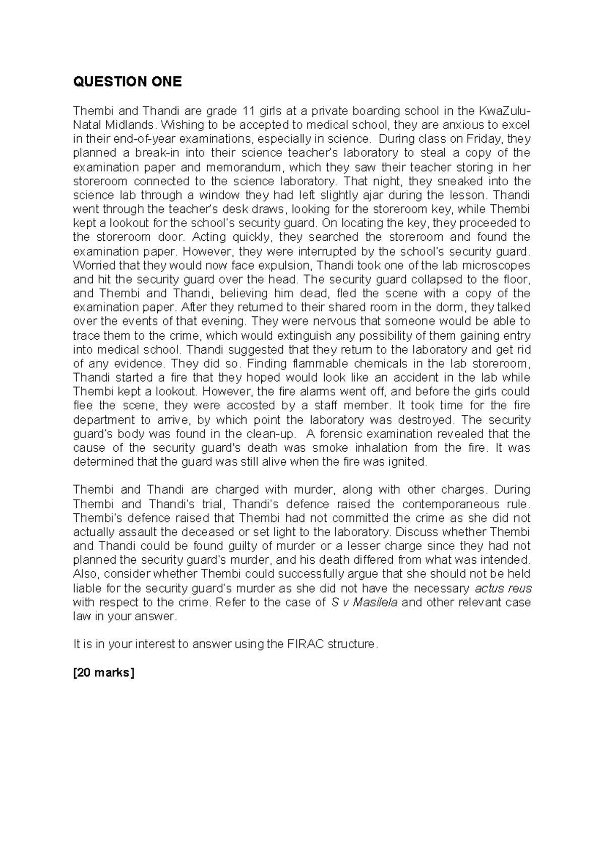 Contemp Case Study: Thembi & Thandi's Criminal Liability Analysis - Studocu