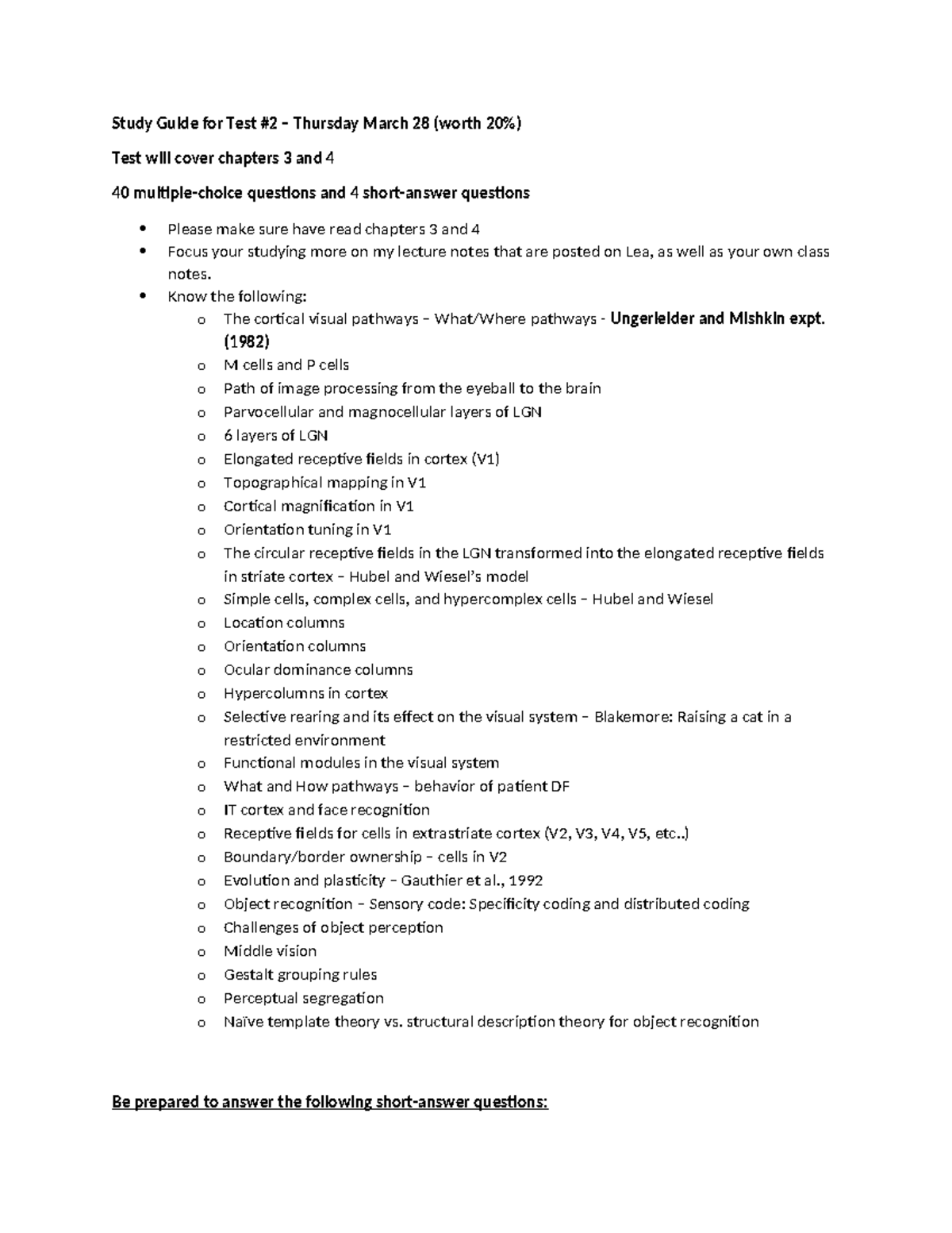Study Guide for Test 2 - Winter 2024 - Study Guide for Test #2 ...