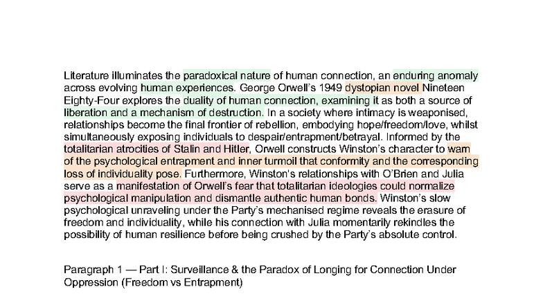 1984 Essay: The Paradox of Human Connection in Orwell's Dystopia - Studocu