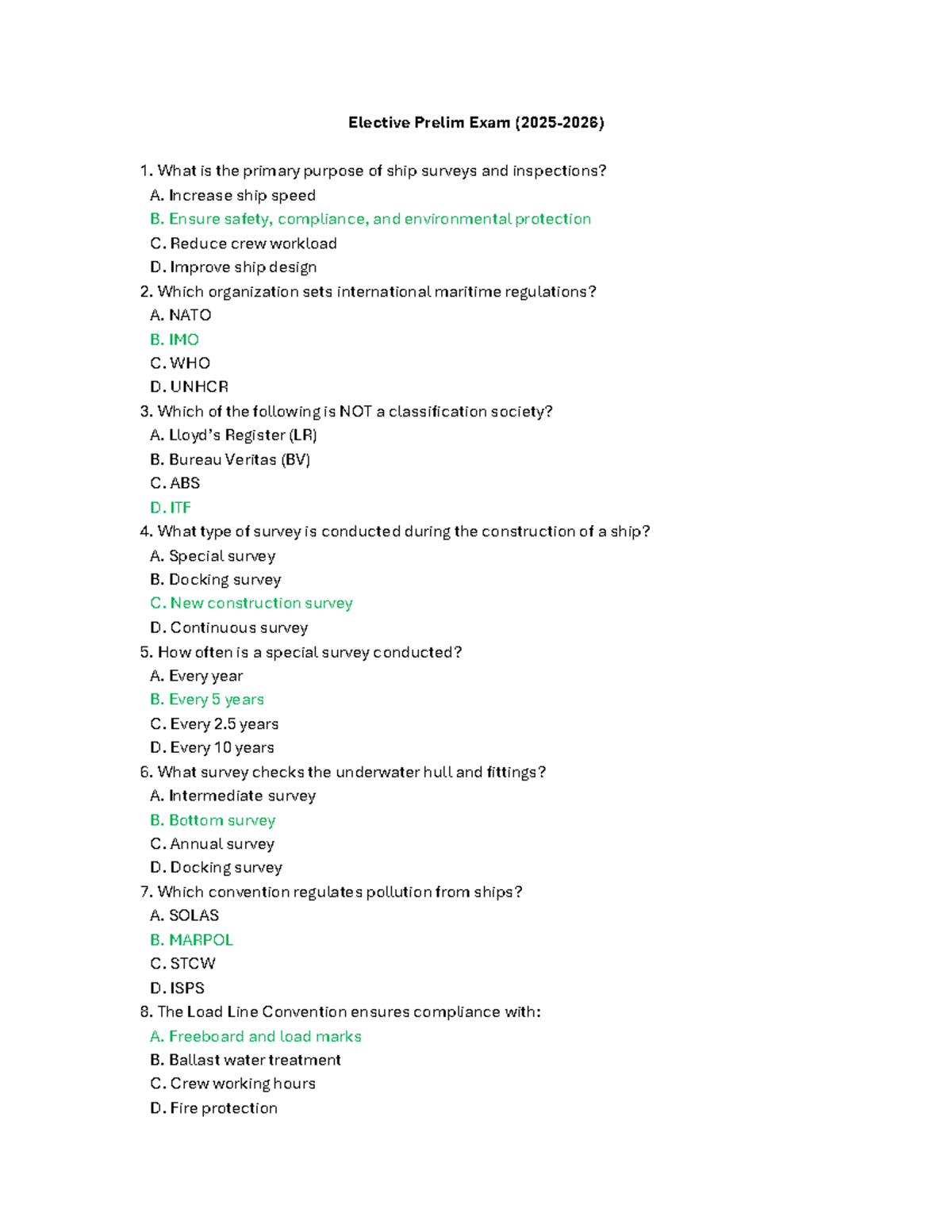 Elective Prelim Exam 1: Key Concepts in Ship Surveys and Inspections ...