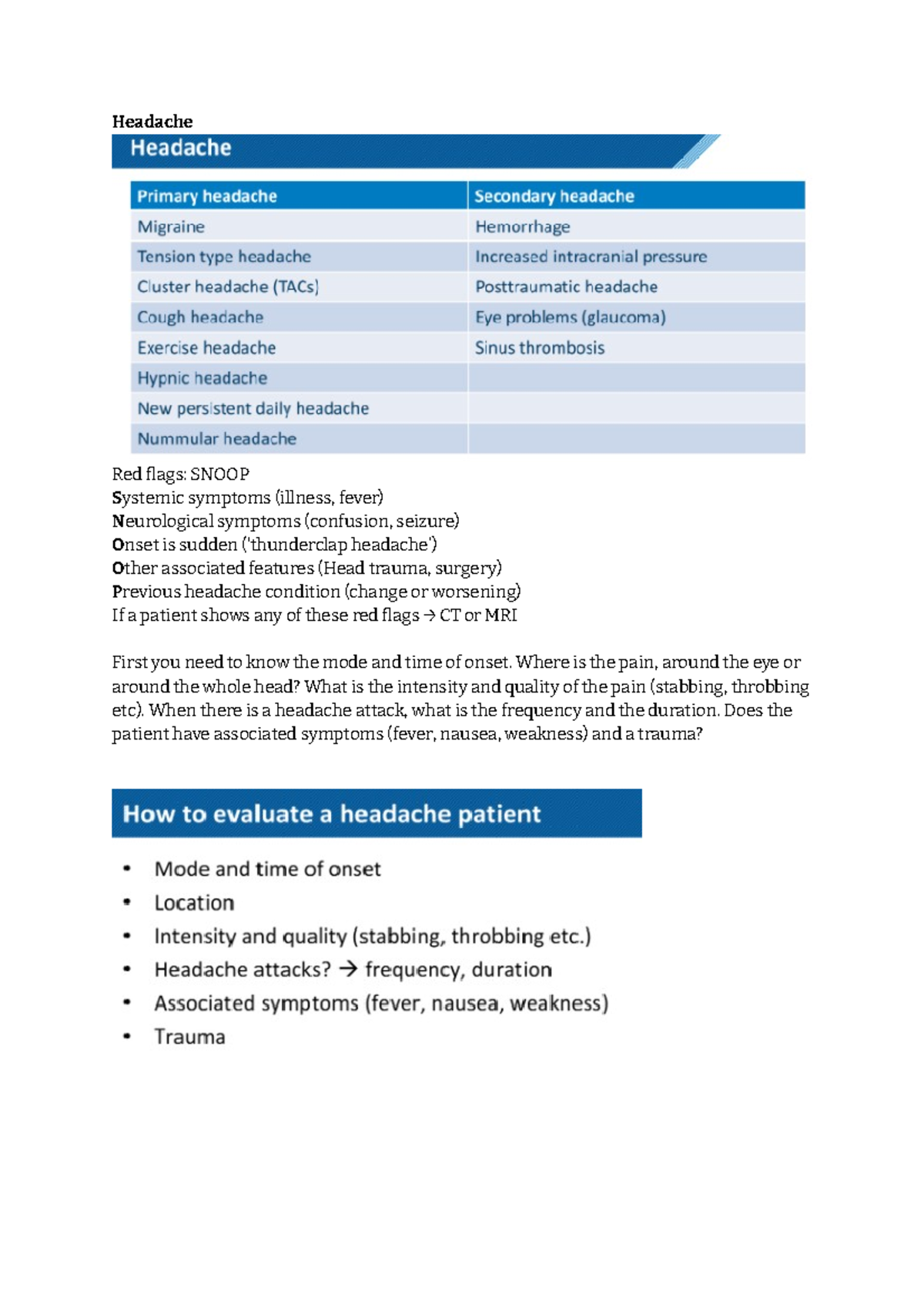 Headache Management: SNOOP Red Flags and Cluster Attack Treatment ...