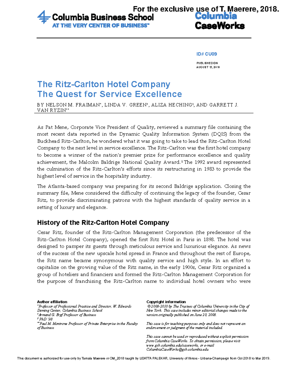 Ritz Carlton Case - all the details - ID# CU 09 PUBLISHED ON AUGUST 13 ...