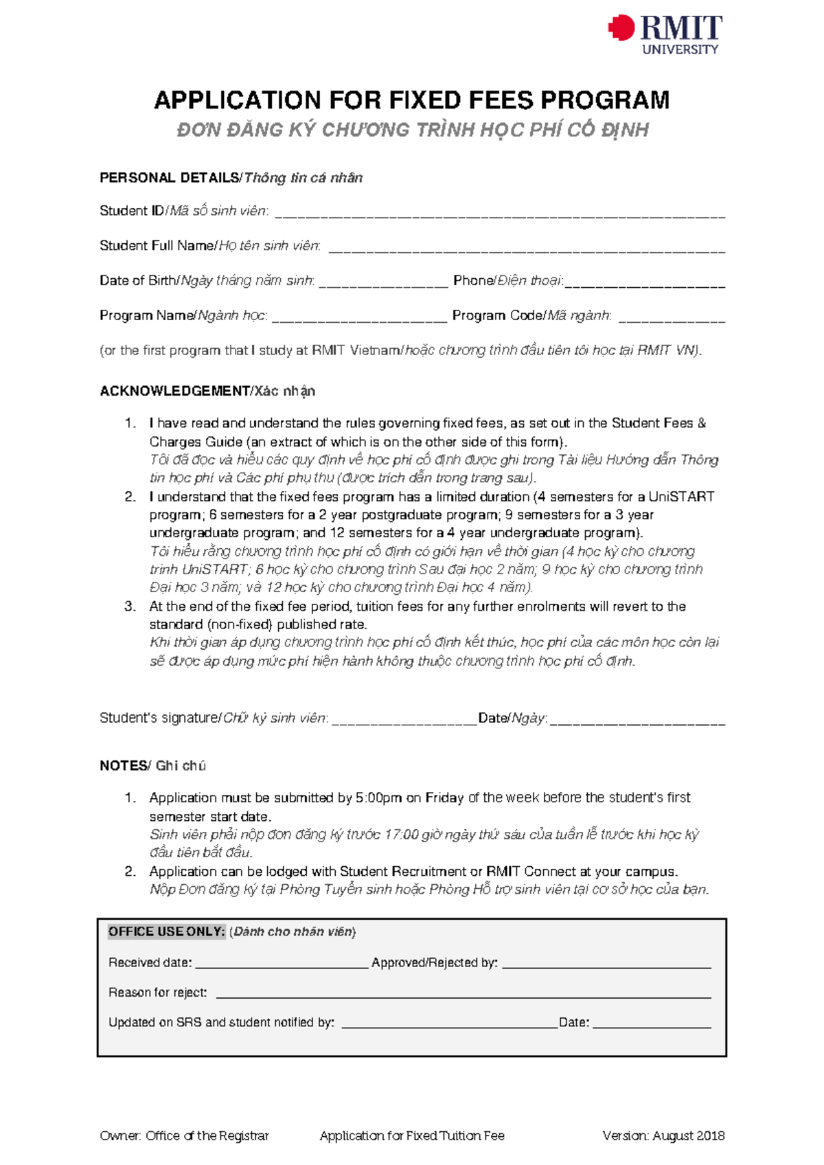 2018 0820 Fixed Tuition Fee Form - Owner: Office of the Registrar ...