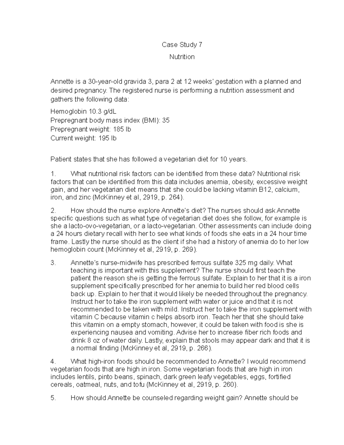 Case Study 71: Nutritional Assessment of Maternal Child Nursing Patient ...
