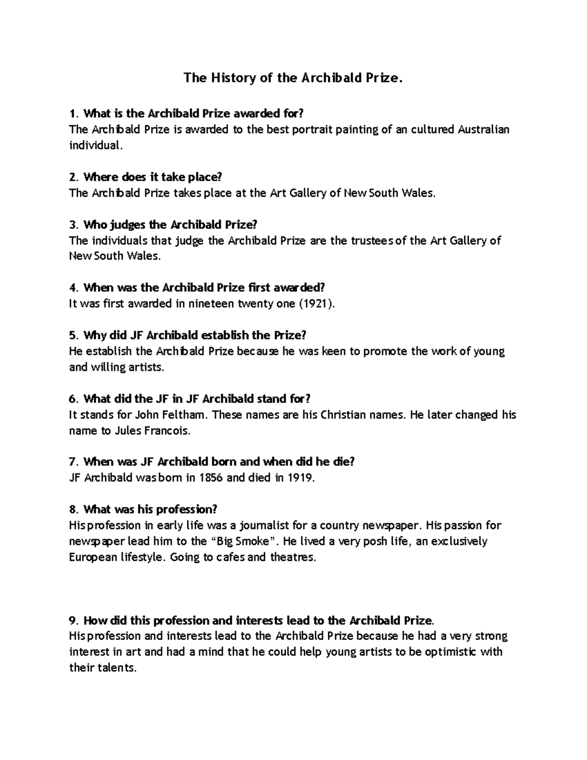 Archibald Prize - 1. What is the Archibald Prize awarded for? The ...