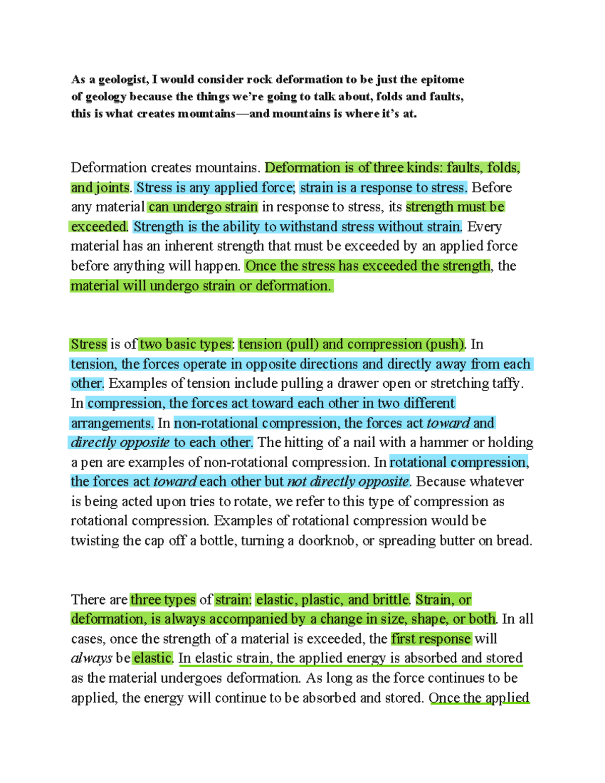 Summary of Geology Concepts: Rock Deformation, Folds, and Faults (Lec9 ...