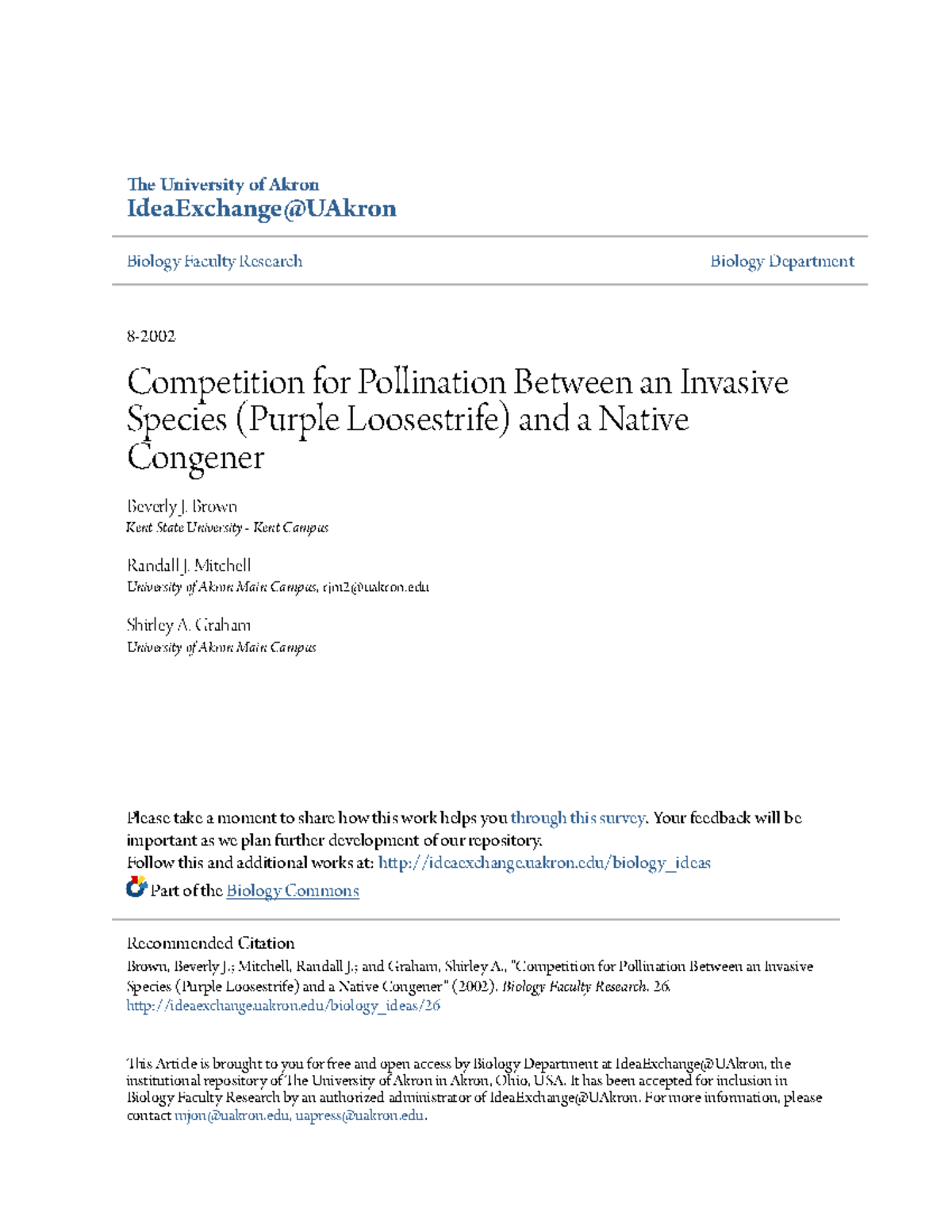 Biology 2002: Competition for Pollination - Invasive vs. Native Species ...