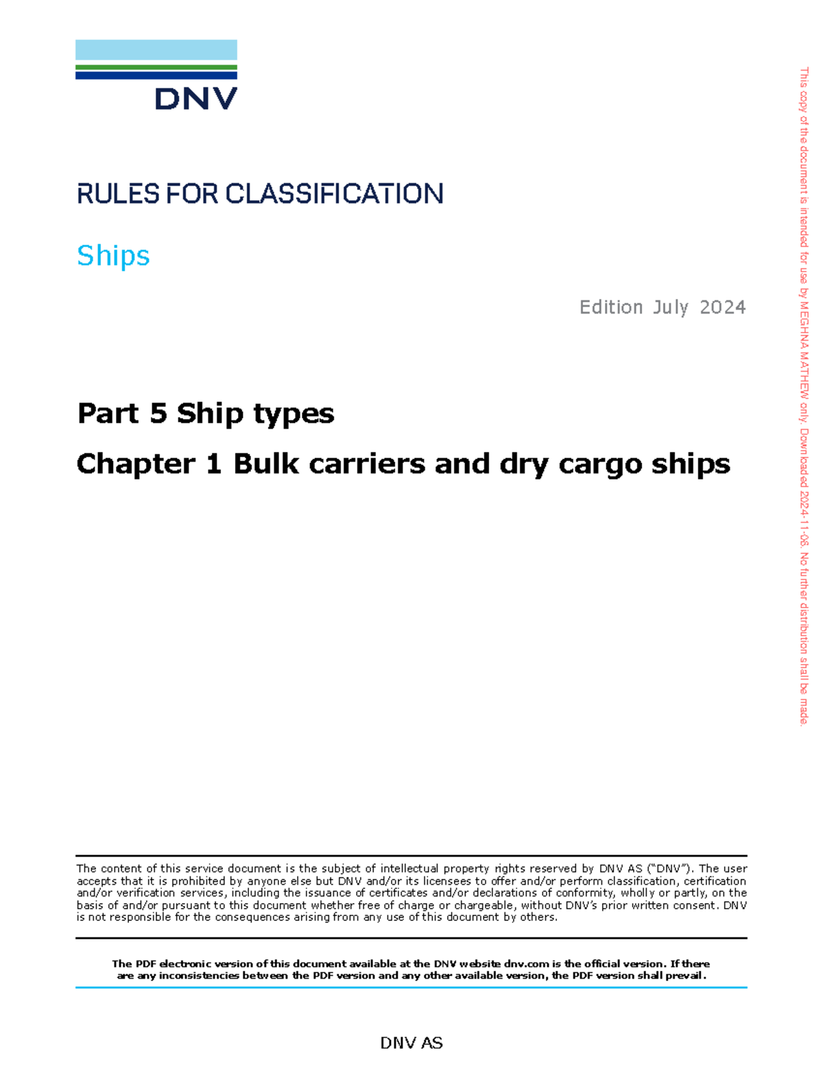 DNV-RU-SHIP Pt.5 Ch.1 - Classification Notes for Bulk Carriers - Studocu