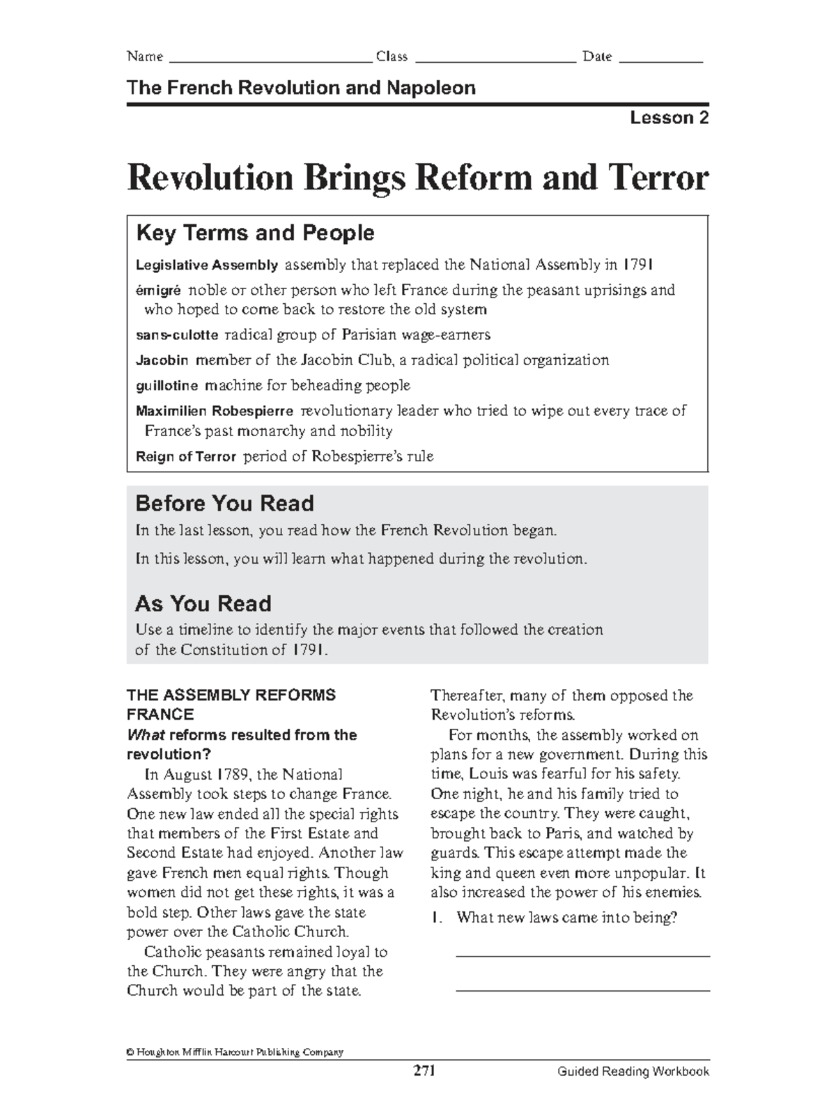 French Revolution & Napoleon (HIST 101) Lesson 2: Reform & Terror - Studocu