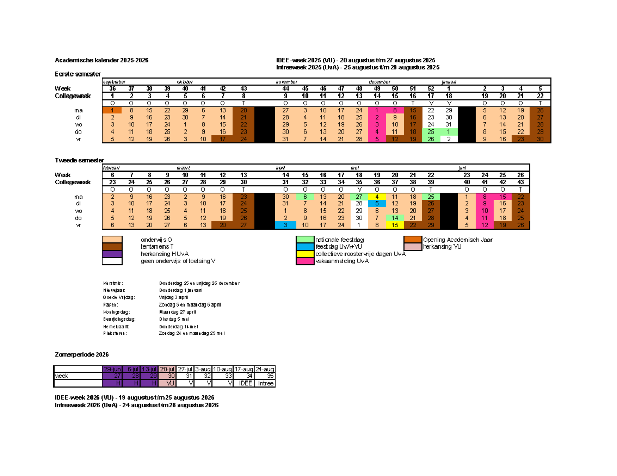 Academische Kalender 2025-2026 (VU & UvA) - Studeersnel