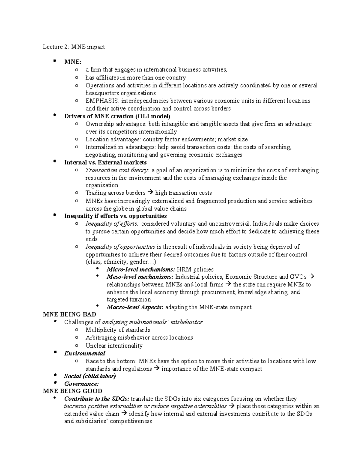 Lecture 2: MNE Impact and Global Value Chain Dynamics - Studeersnel