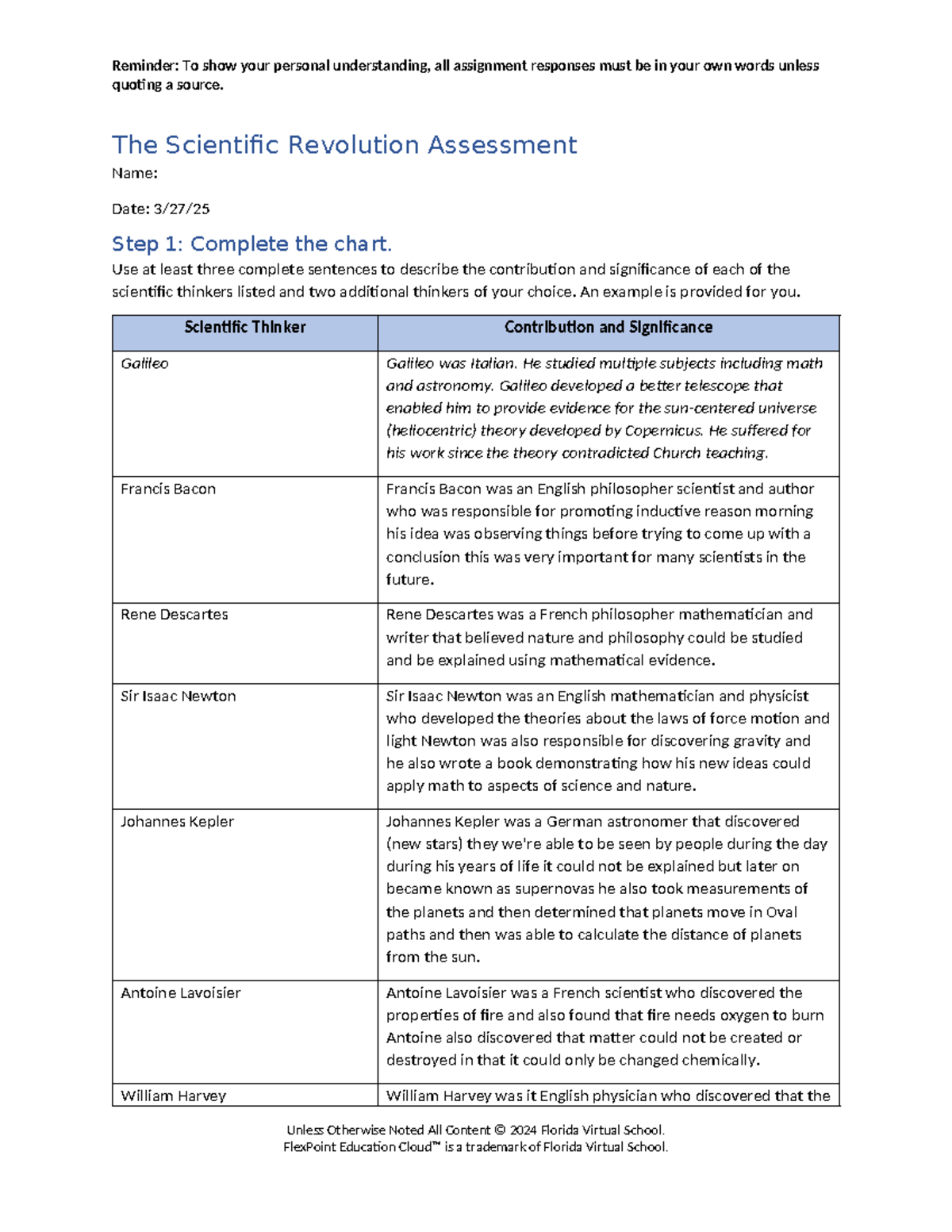 Scientific Revolution Assessment: Contributions of Key Thinkers - Studocu