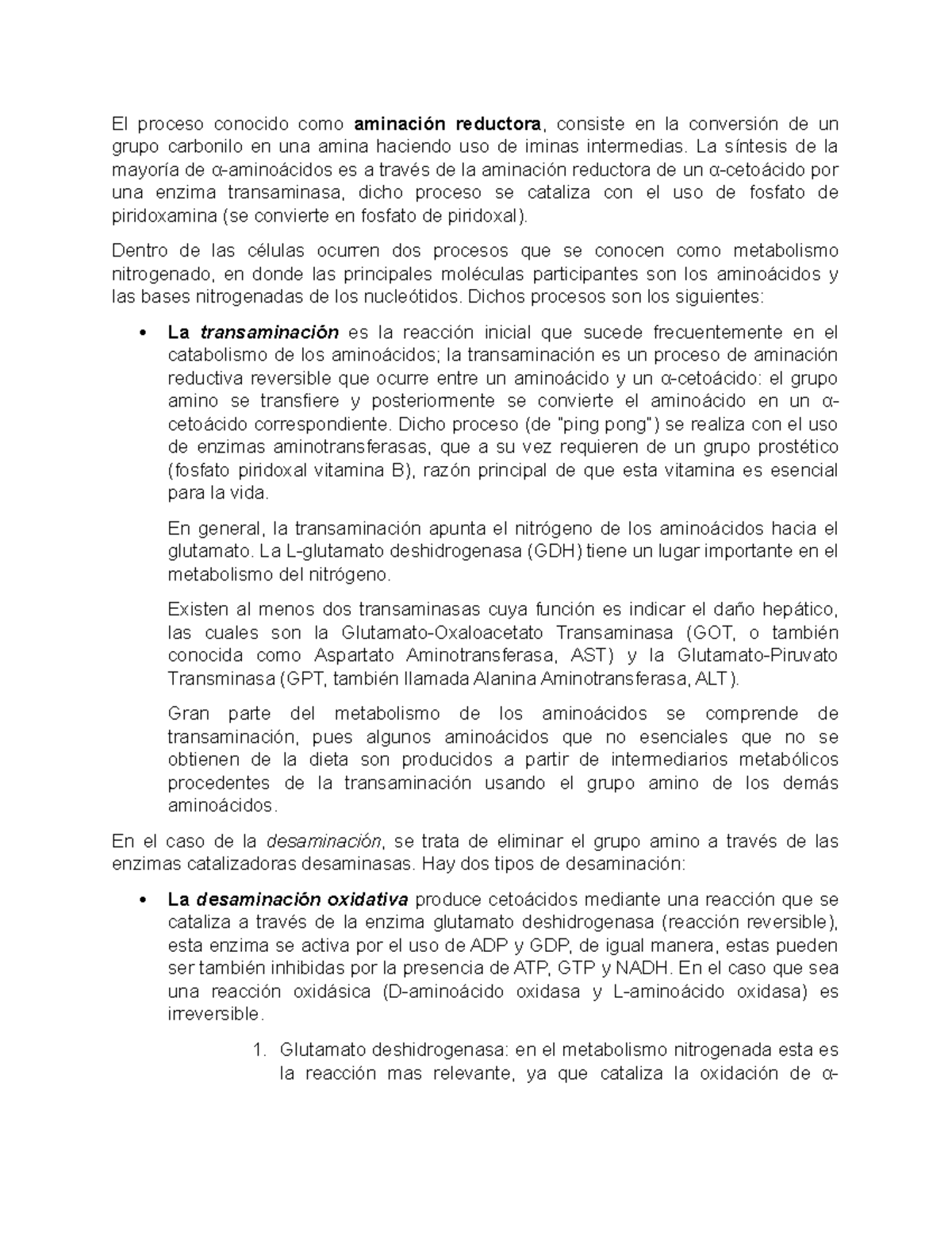 Metabolismo de proteinas - El proceso conocido como aminación reductora ...