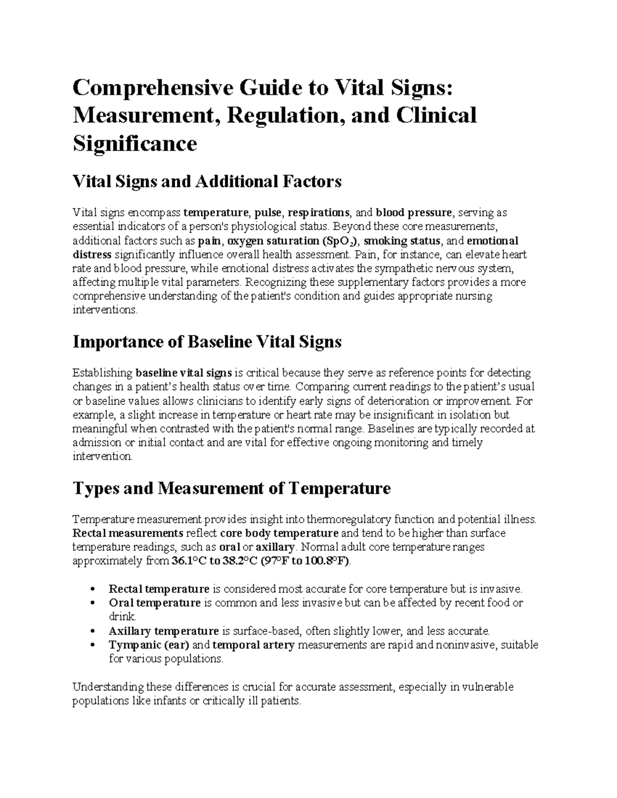 Comprehensive Guide to Vital Signs (NURS 101): Measurement & Clinical ...