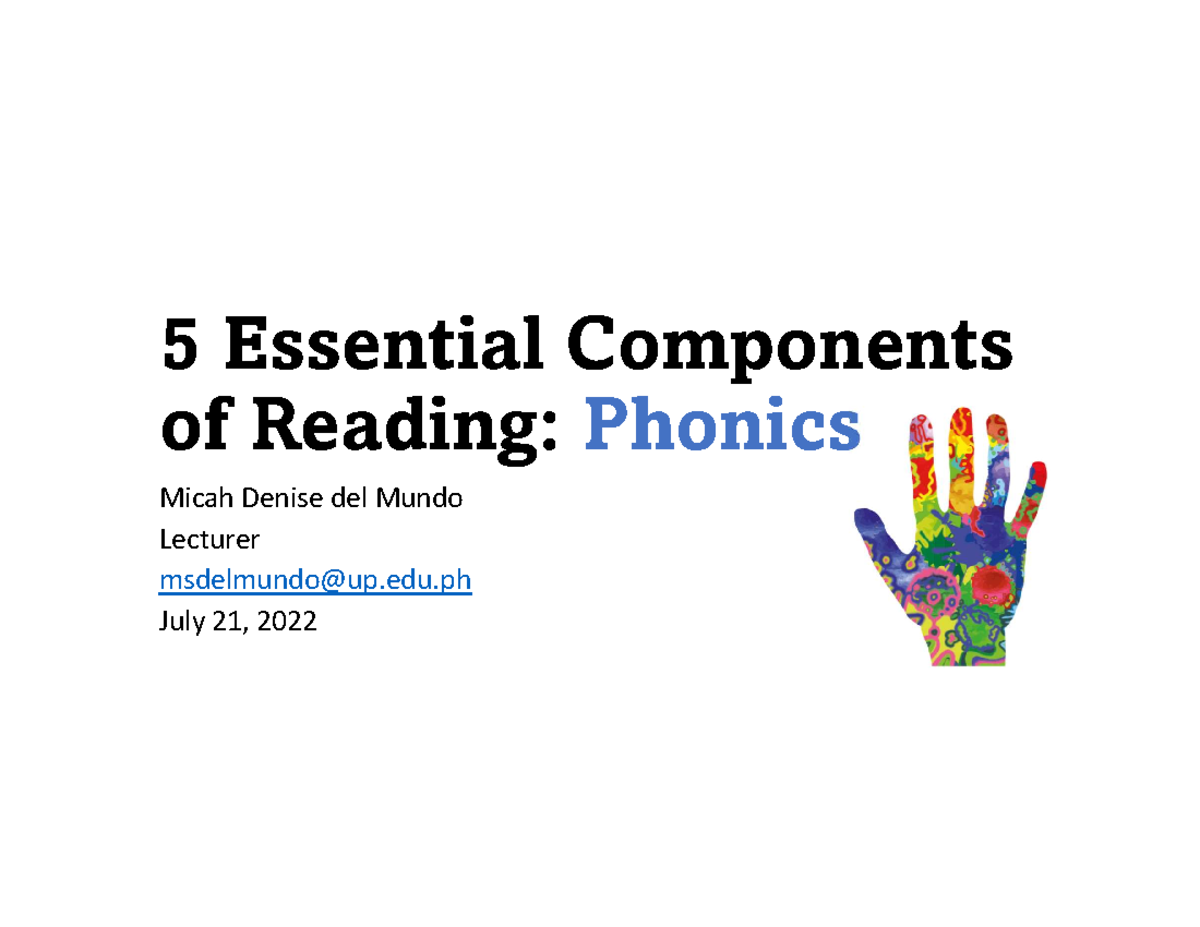 Phonics - 5 Essential Components of Reading: Phonics Micah Denise del ...