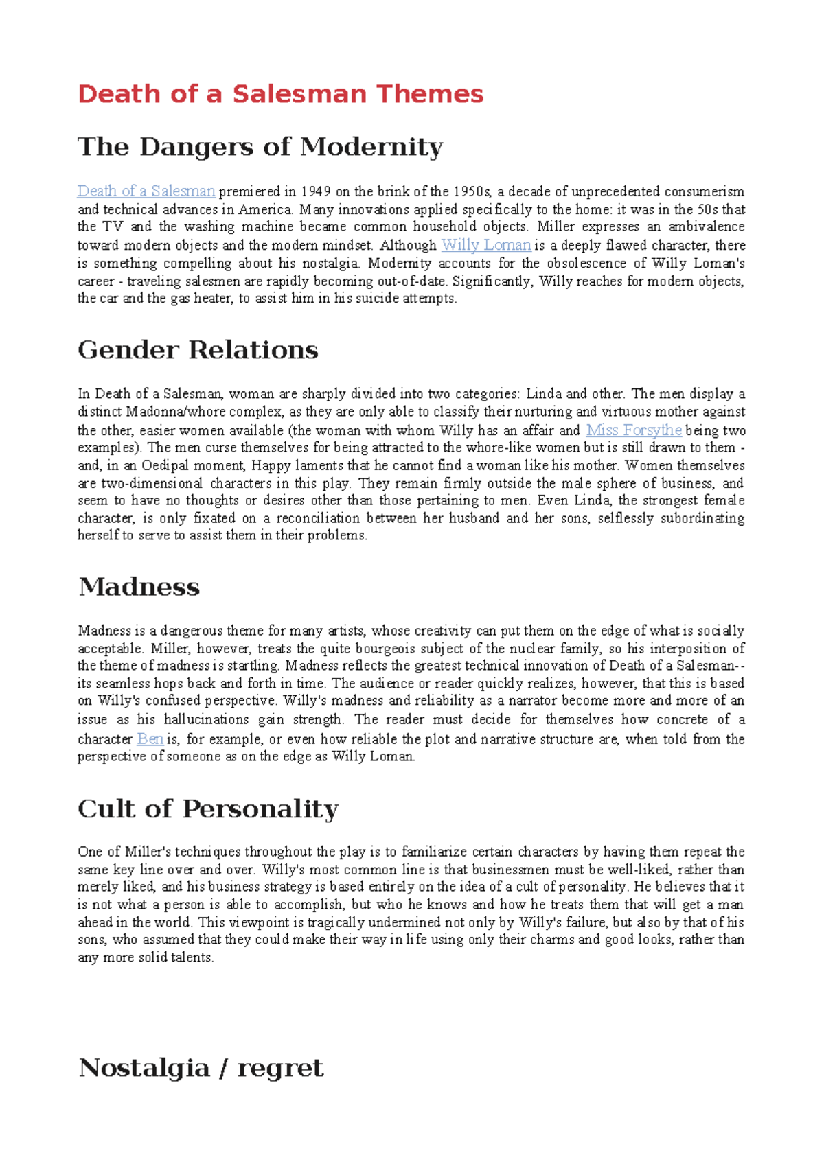 Analysis of Key Themes in Death of a Salesman (ENG 101) - Studocu