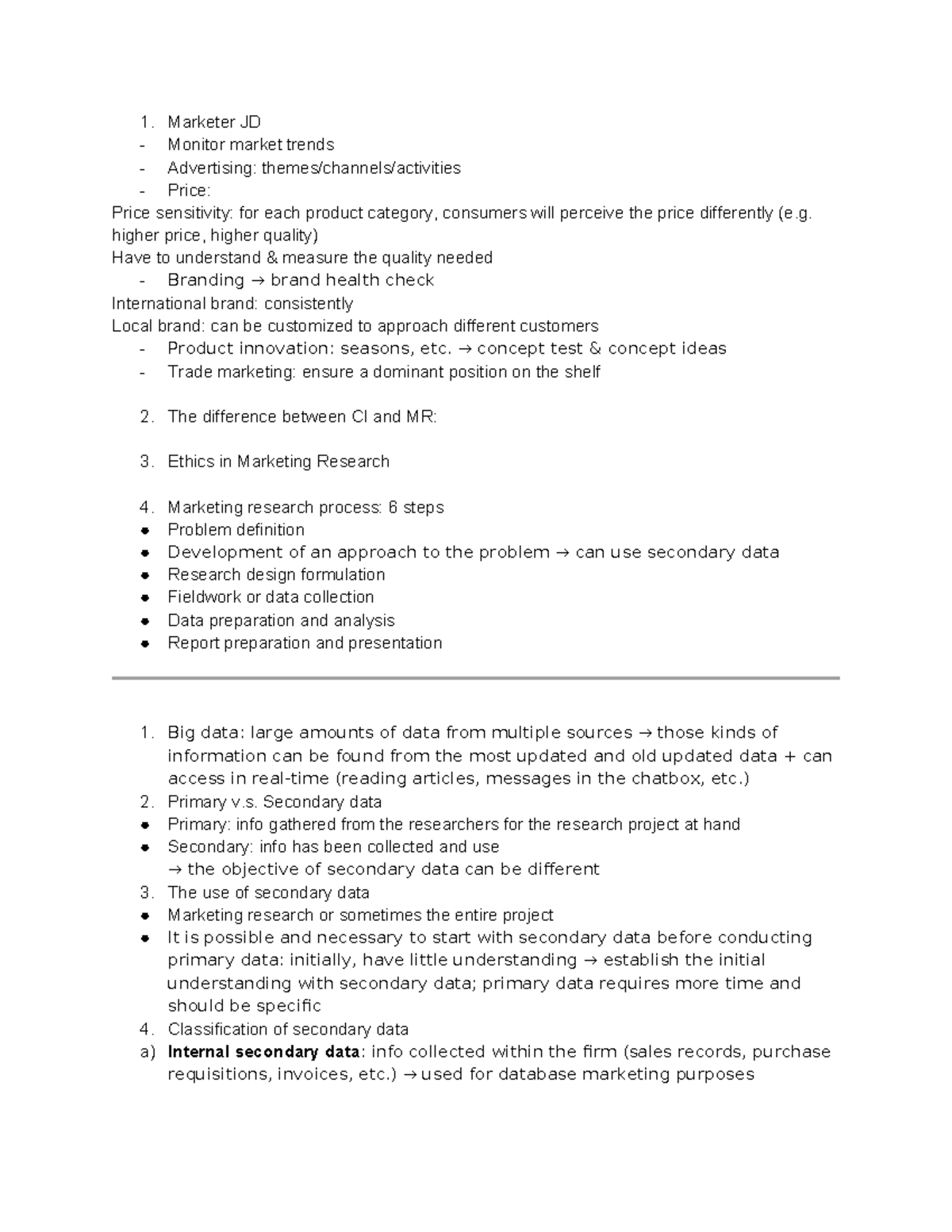 CI Notes: Understanding Market Research, Data Types, and Ethics - Studocu