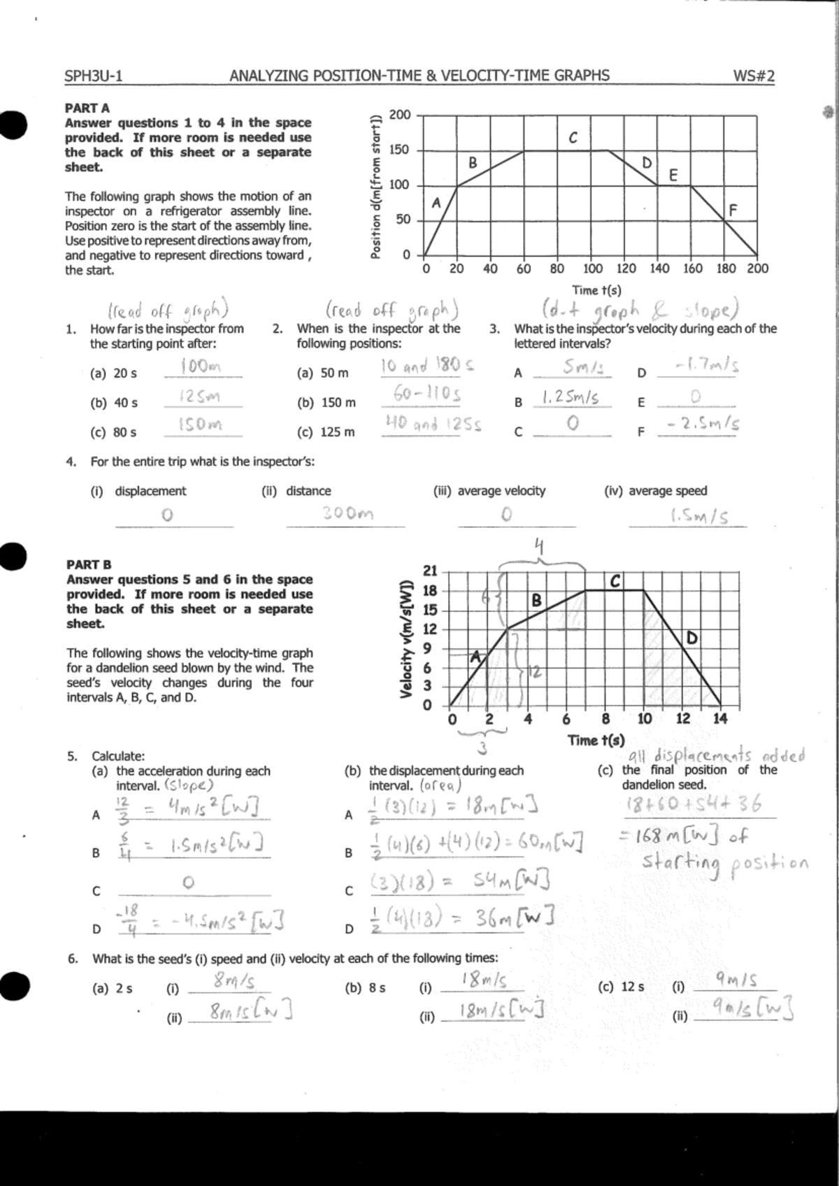 Ws2 - Analyzing Position-Time & Velocity-Time Graphs Solutions - Studocu