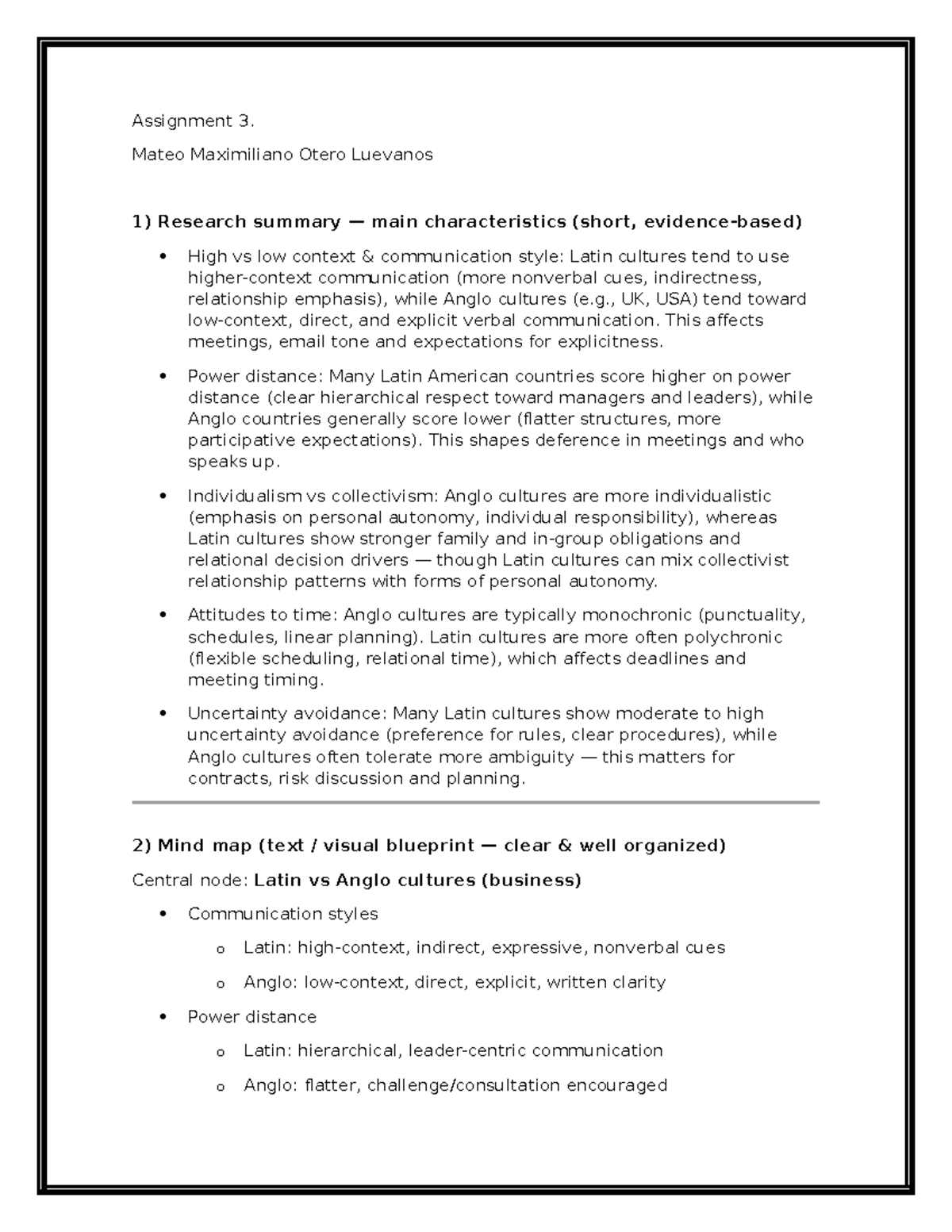 Cultural Communication Styles in Business: Latin vs Anglo (Assignment 3 ...