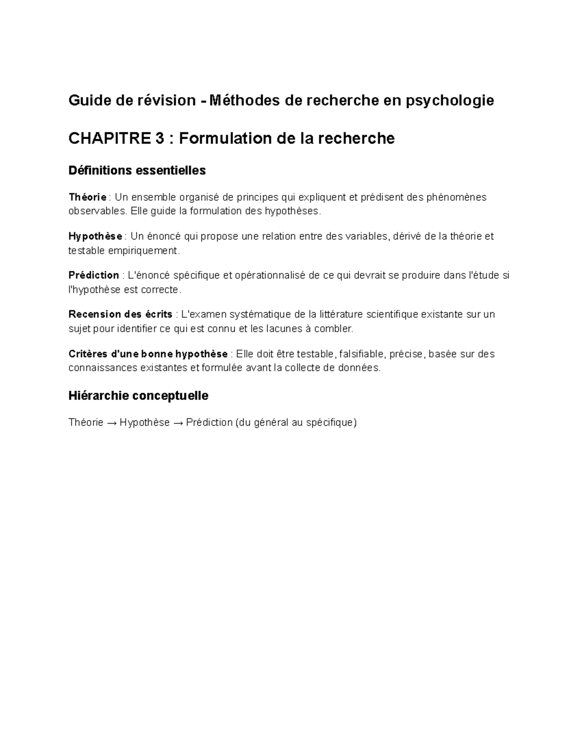 PSY1013 Guide de Révision : Méthodes de Recherche en Psychologie - Chapitre 3 - Studocu