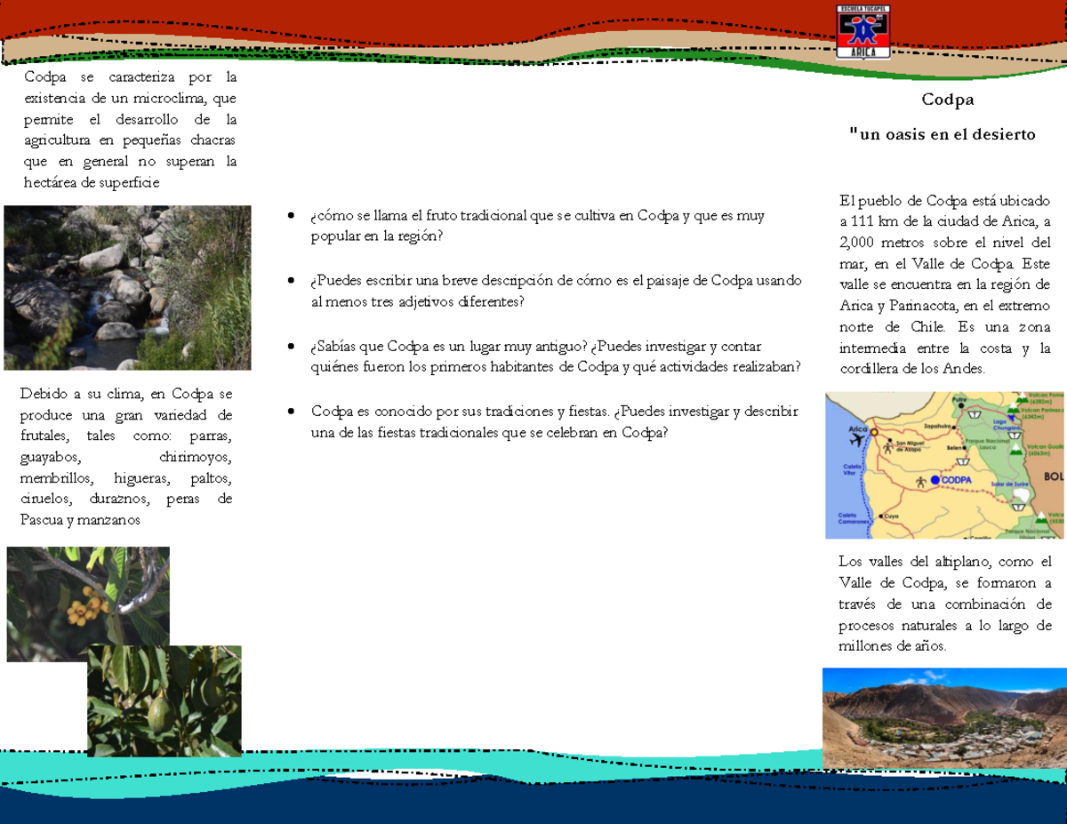 Triptico Codpa - Codpa "un oasis en el desierto" El pueblo de Codpa ...