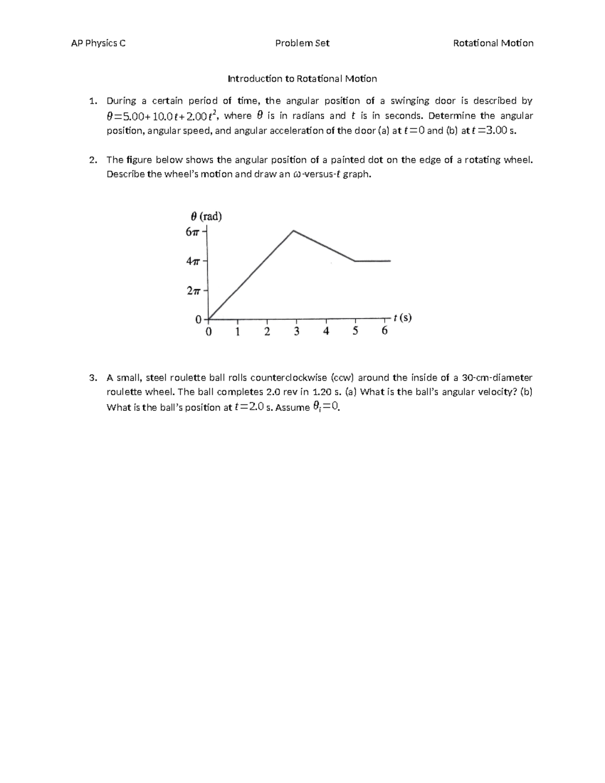 AP Physics C Problem Set: Intro to Rotational Motion Analysis - Studocu