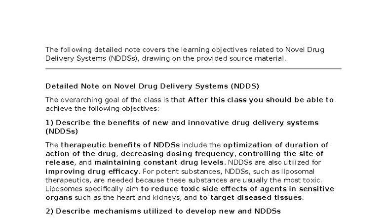 Exam 3 - Pharmaceutics: Detailed Notes on Novel Drug Delivery Systems ...