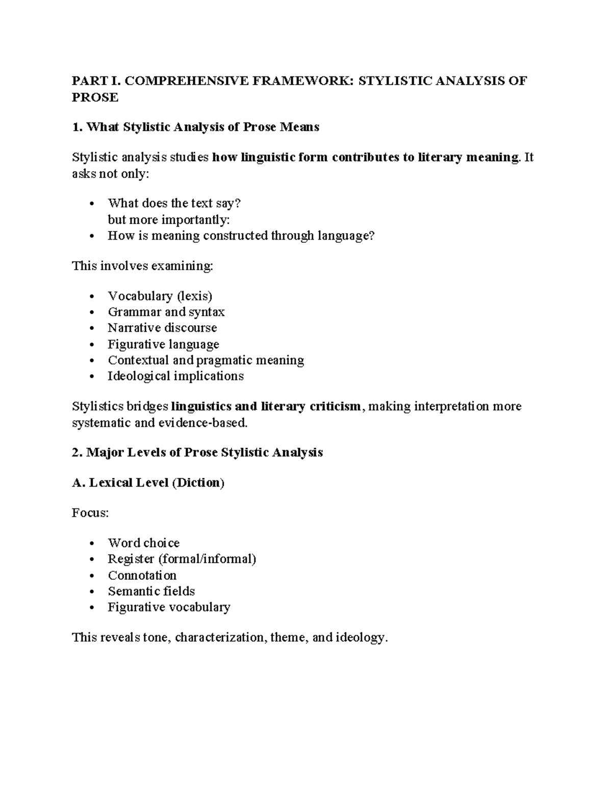 Prose Stylistic Analysis Framework - Oklanh - Studocu