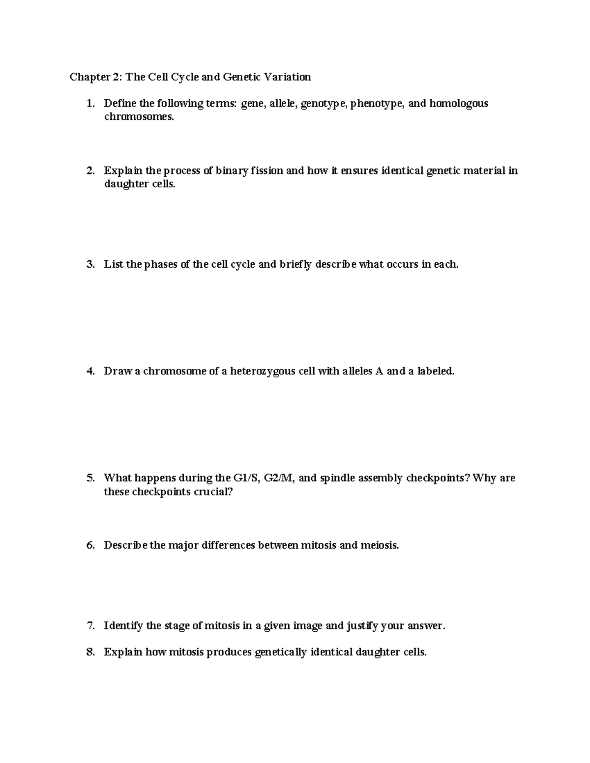 Chapter 2: The Cell Cycle, Genetic Variation, and Inheritance Patterns ...