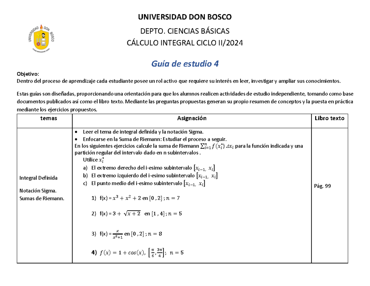 Guía de Estudio 4: Cálculo Integral - Notación Sigma y Sumas de Riemann ...