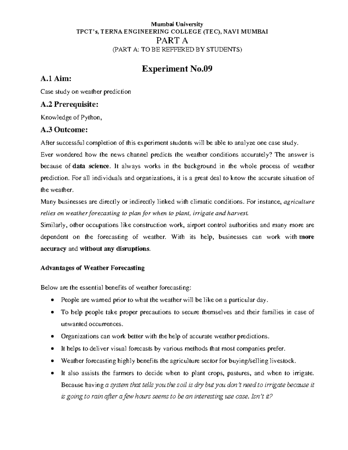 ADS EXP 9 PRACTICAL - TPCT’s, TERNA ENGINEERING COLLEGE (TEC), NAVI MUMBAI PART A (PART A: TO BE ...