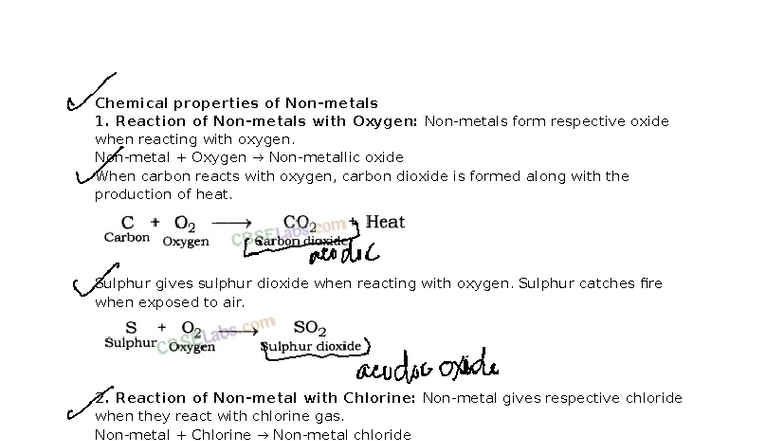 Metals and Non-Metals: Chemical Properties & Reactions Notes - Studocu