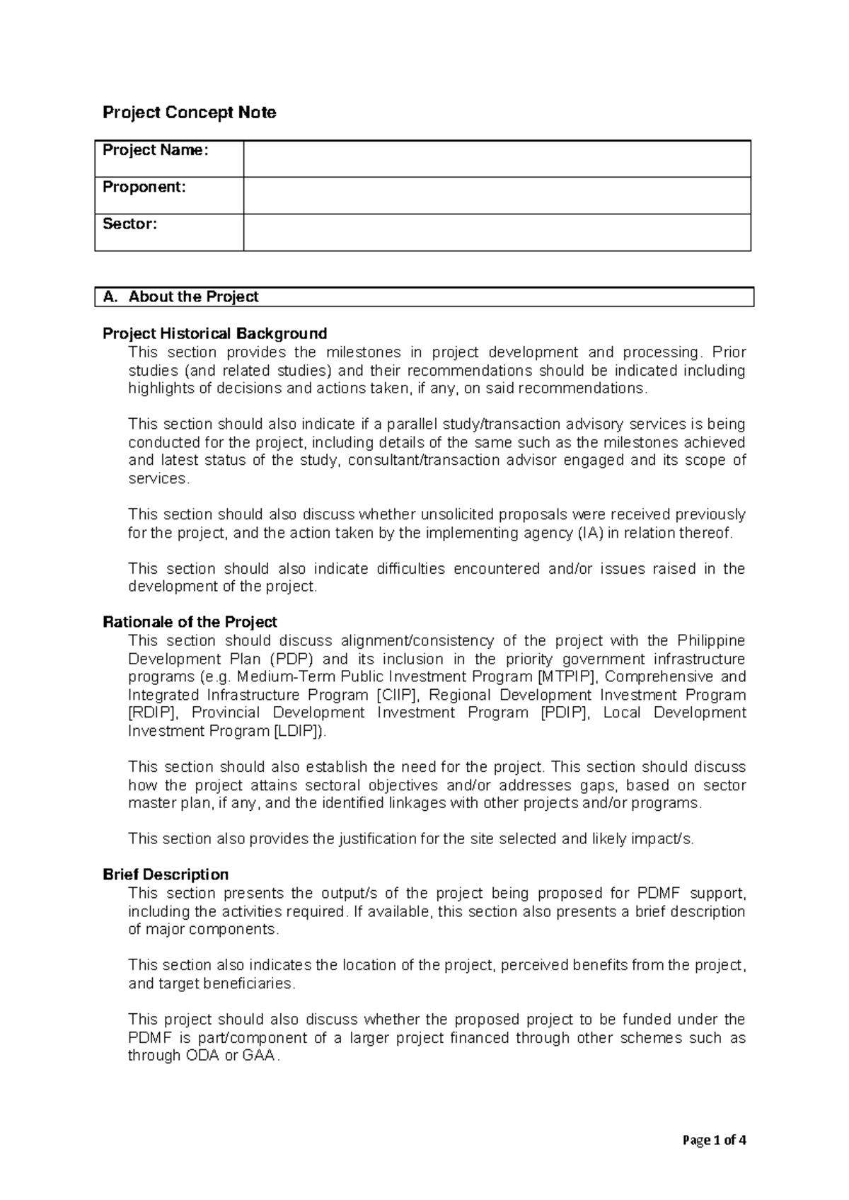 PDMF Project Concept Note Template: Guidelines & Requirements - Studocu