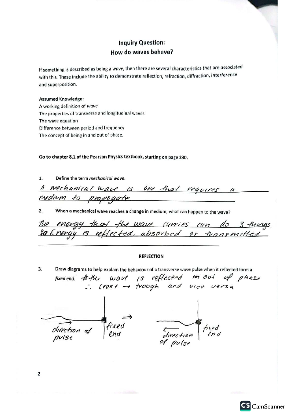 Physics 2 - Waves Behavior Inquiry Assignment (Based on Pearson Text ...