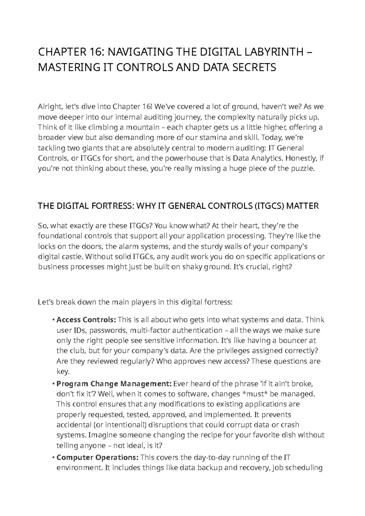 CHAPTER 16: NAVIGATING IT CONTROLS & DATA ANALYTICS IN AUDITING - Studocu