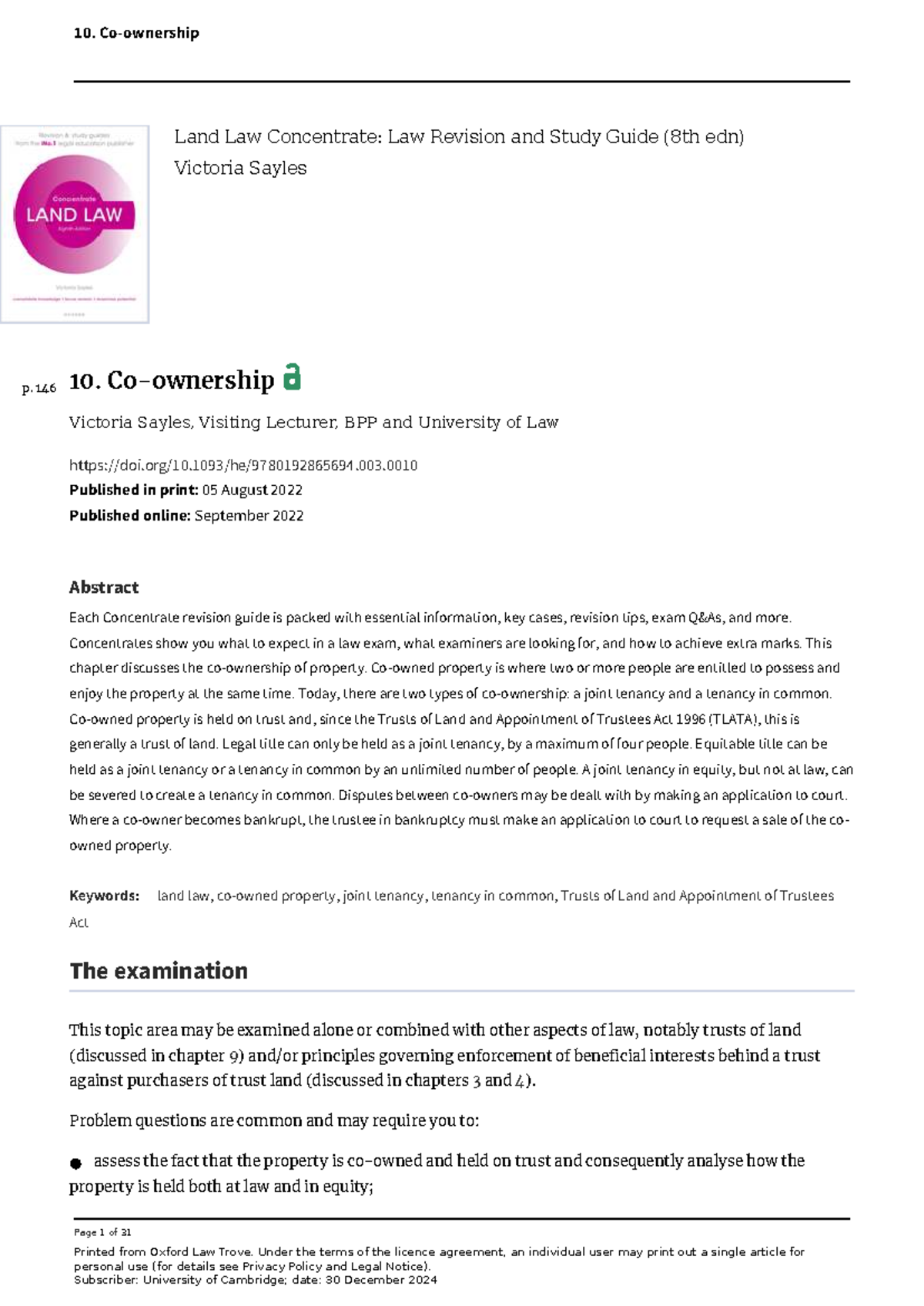 Co-Ownership in Land Law: Revision Guide for CRG Course - Studocu