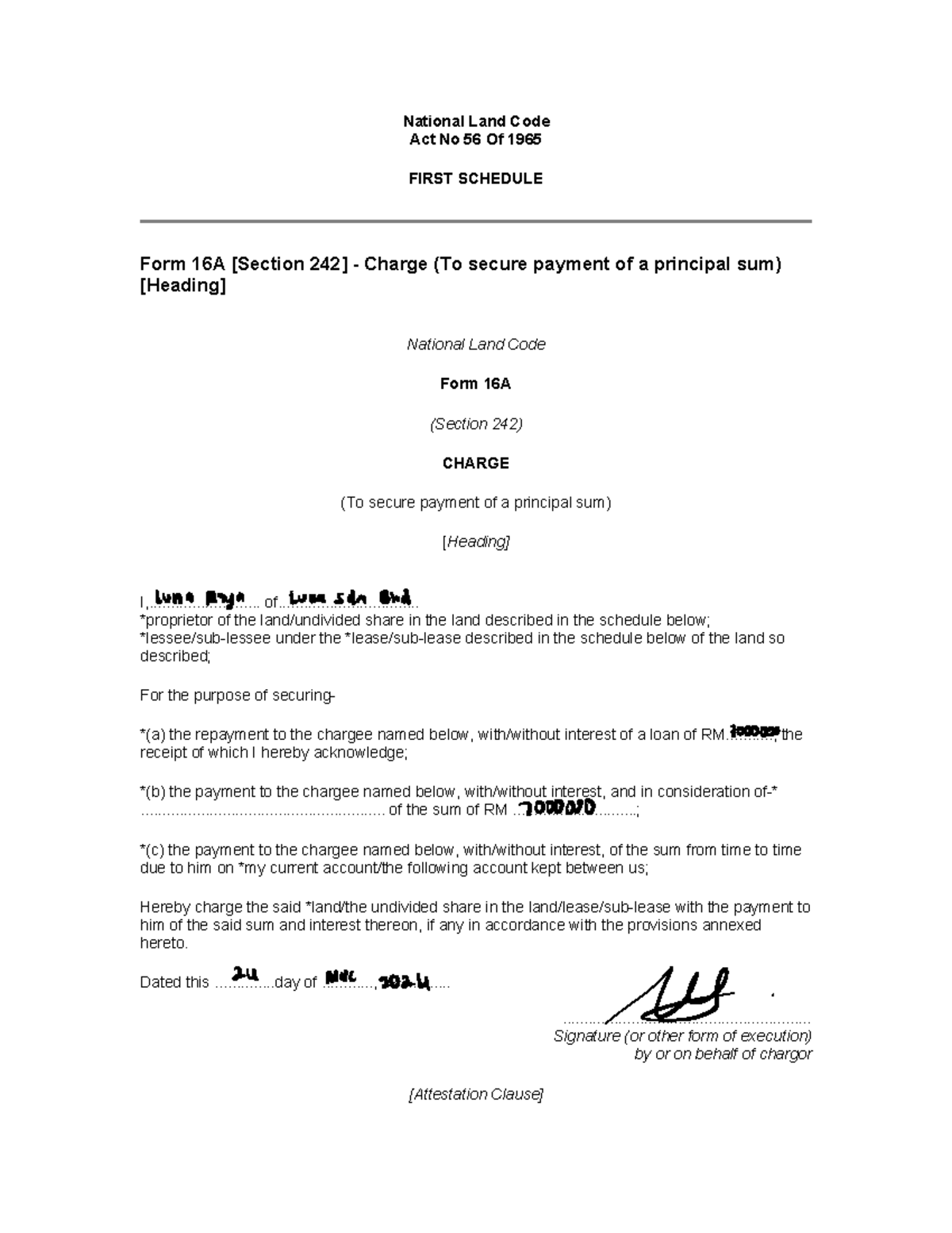 Form 16A (Sec 242) - Charge for Securing Principal Loan Payment - Studocu