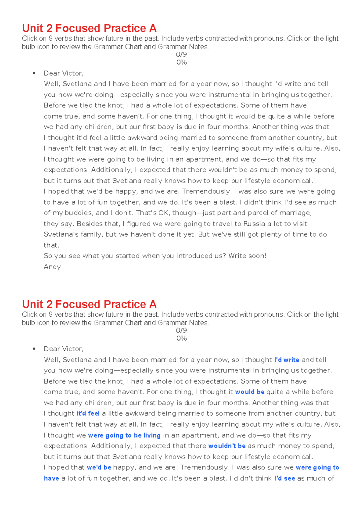 Unit 2 Focused Practice A: Future in the Past Verbs - Studocu