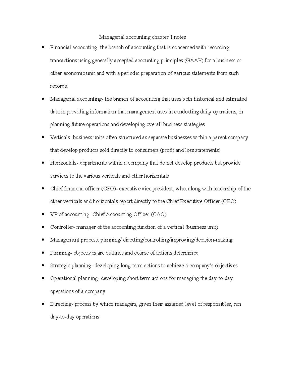 Module 1 Chapter 1 Notes Managerial Accounting Chapter 1 Notes