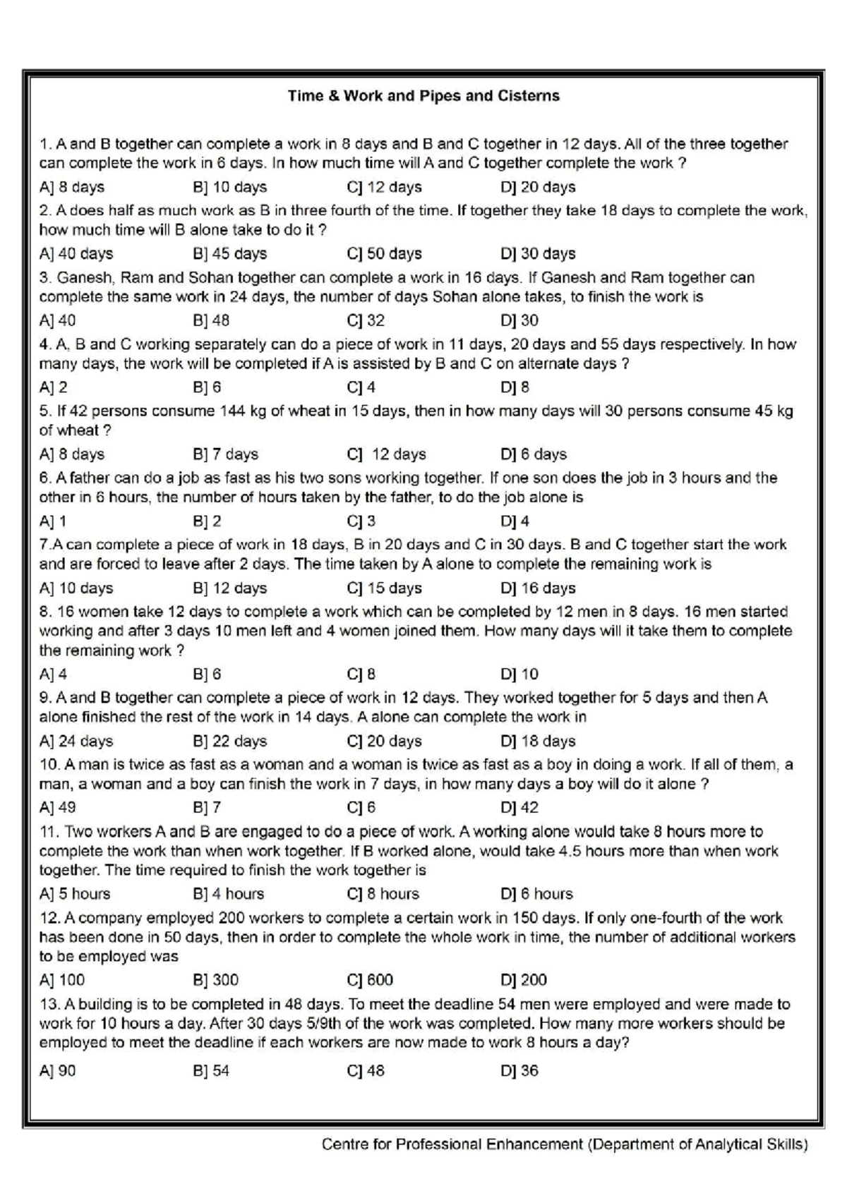 Time and Work: Pipes and Cisterns Study Guide - Studocu