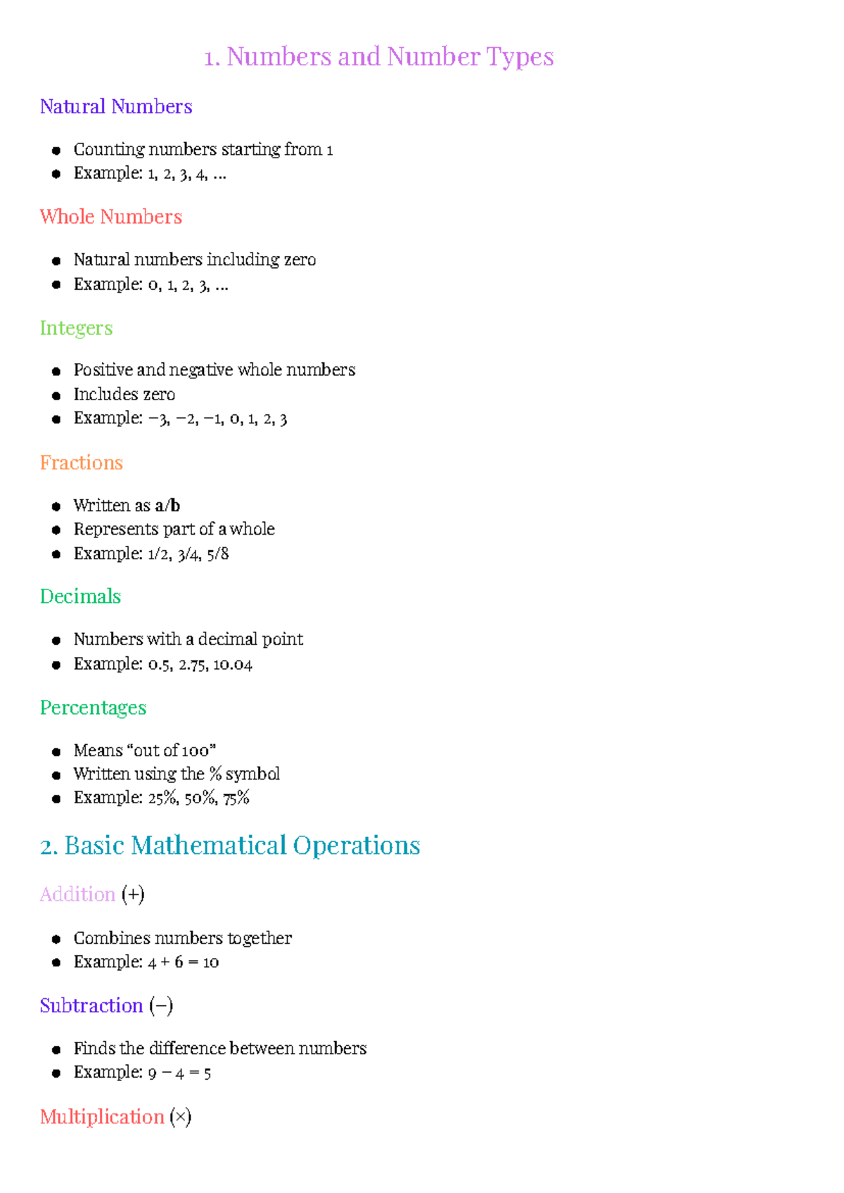 1. Numbers and Number Types: Understanding Basics of Math - Studocu